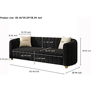 Kadway Mid-Century Modern Sofa for Living Room, 84" Luxury Velvet Loveseat Sofa Couch, Sectional Love Seat Sofa Couch with Gold Legs, Upholstered Sofa for Apartment Bedroom Home Office Black