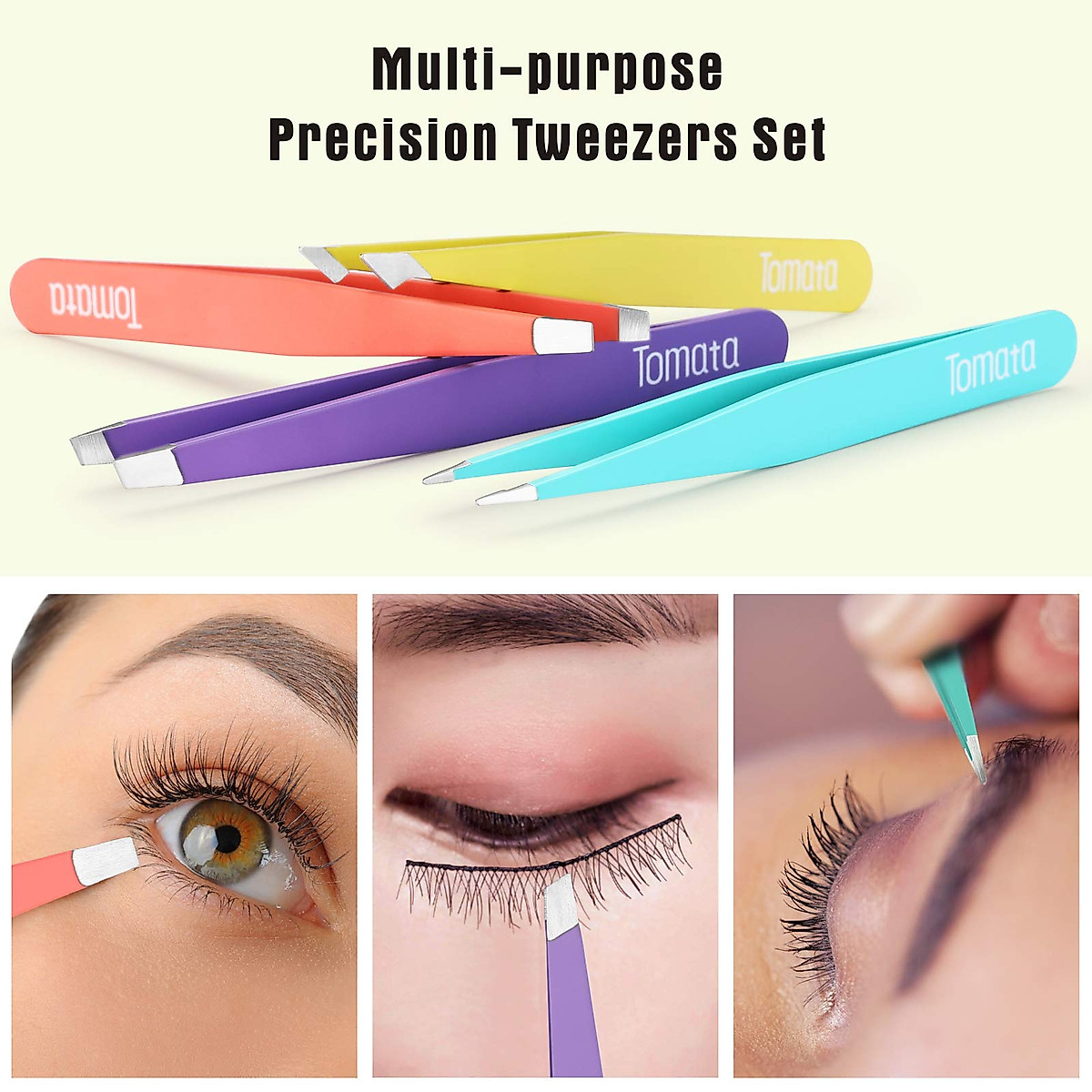 Tweezers for Eyebrows, Slant Tip and Pointed Eyebrow Tweezer Set Great Precision for Eyebrows Facial Hair, Ingrown Hair, Splinter, Blackhead and Tick Remover (4-piece) (Multi-color)