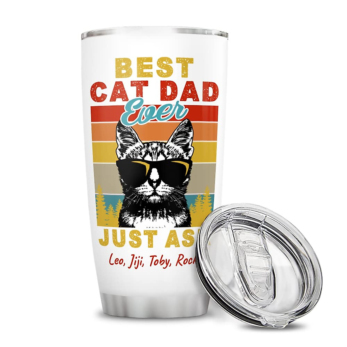 Wassmin Personalized Best Cat Dad Tumbler Cup With Lid 20oz 30oz Stainless Steel Double Wall Vacuum Insulated Tumblers Coffee Travel Mug Fathers Birthday Christmas Drinking Cups Cats Owners Lovers