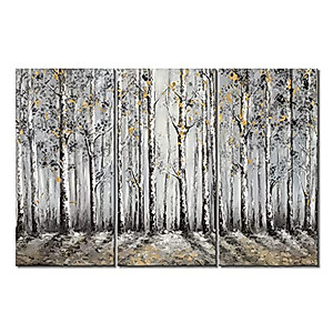 YAYNICE Birch Tree Wall Art 3 Piece Black and White Forest Picture with Gold Foil Canvas Print Modern Abstract Wall Painting Artwork Wall Décor for Bedroom Living Room Bathroom Office
