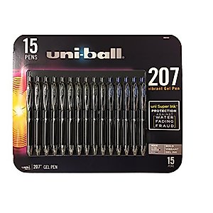 Uni-Ball Signo 207 Retractable Gel Pens, Medium Point, Black and Blue Ink, 15 Count
