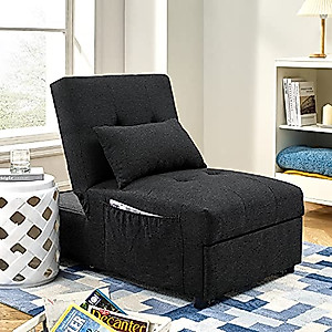 Modern Sofa Bed, 4 in 1 Multi Function Folding Ottoman Sleeper Bed, Convertible Sleeper Chaise, Lounge Chair, Chair Adjustable Backrest Sleeper Couch Bed for Living Room Small Room Apartment (Black)