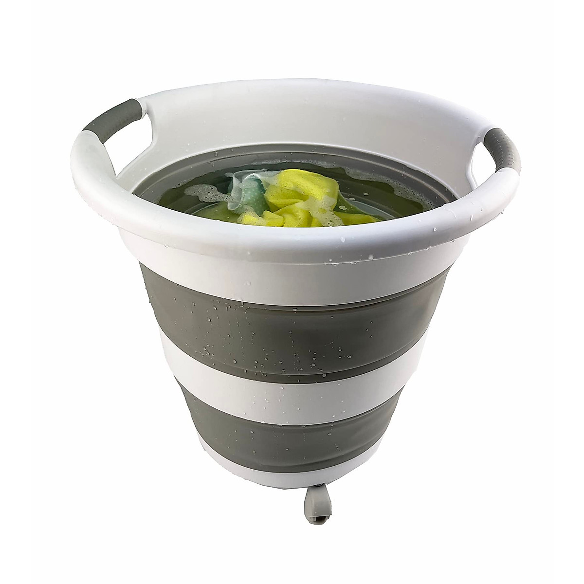 SAMMART 34L (8.9 Gallons) Collapsible Plastic Laundry Basket with Wheels - Foldable Pop Up Storage Container/Organizer with wheels (Grey (Set of 2))