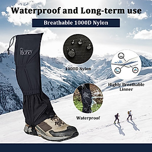 IDAND Leg Gaiters Waterproof Snow Boot Gaiters for Snowshoeing, Hiking, Hunting, Running, Motorcycle Anti-Tear Oxford Fabric, TPU Instep Belt Metal Shoelace Hook for Outdoor