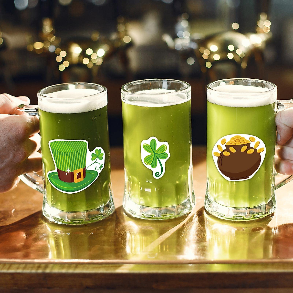 St.Patrick's Day Stickers Cute Shamrock Stickers Beer Party Decoration Sticker Irish Day Cake Baking Decoration Gold Coins Labels Stickers