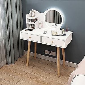 Vanity Desk Set With Led Lighted Mirror Makeup Vanity With Drawers Small Vanity Table For Bedroom Desk Makeup Table Simple Style Suitable For Ladies And Girls' Bedrooms ( Color : White , Size : 32in )
