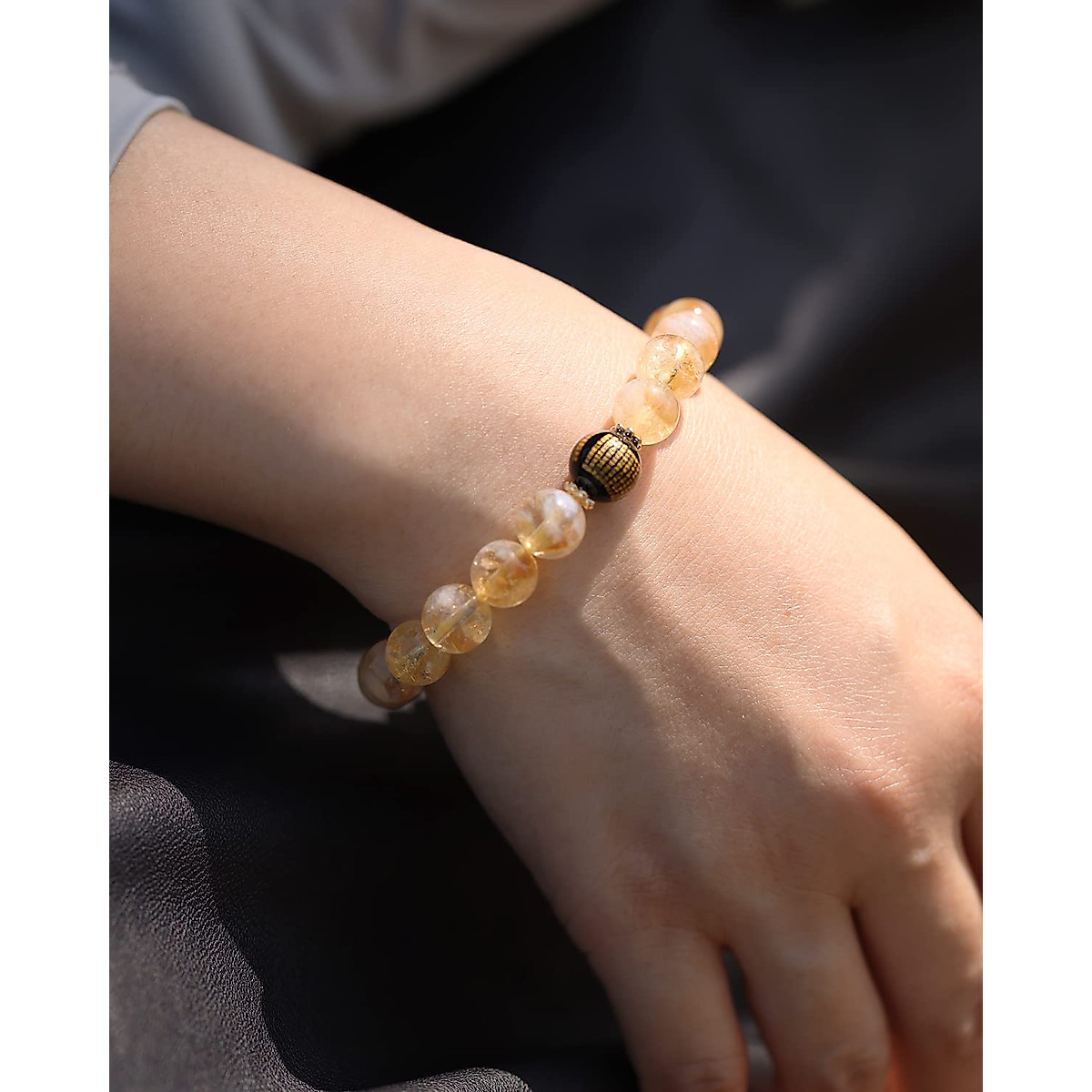 Jewever Geniune Natural Quartz Beaded Bracelet for Women Agate Sutra Beads Amulet Bracelet Stretch Healing Crystals and Gemstones Gifts for Jewelry (Citrine)
