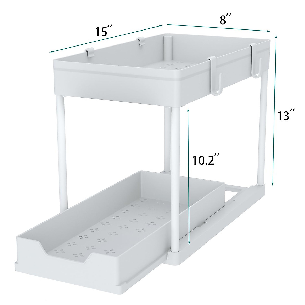 DEKAVA Cabinet, 2 Pack Under Sink Organizer, 2 Tier Sliding Bathroom Kitchen Organizer, Large White ABS Baskets, Easy Install & Clean