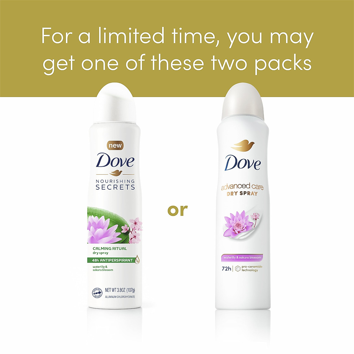 Dove Advanced Care Antiperspirant Deodorant Spray Waterlily & Sakura Blossom 3 Count Moisturizing for After-Shaving Care 72-hour that boost skin's ceramide levels for Soft Underarms 3.8 oz