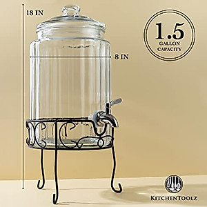 1.5 Gallon Glass Beverage Dispenser with Stainless Steel Spigot on Metal Stand, Mason Drink Dispenser For Parties, Sun Tea, Iced Tea, Water or Kombucha