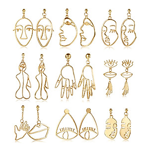 YADOCA 9 Pairs Face Hand Earrings for Women Hollow Statement Geometric Fun Abstract Art Earrings