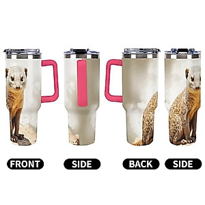 LLUTSNTH 40 Oz Vacuum Tumbler with Light Rose Red Handle Leakproof Insulated Tumbler Wild Meerkats Stainless Steel Travel Mug with Lid And Straw Coffee Cup Cute Water Bottles Cup Holder Friendly