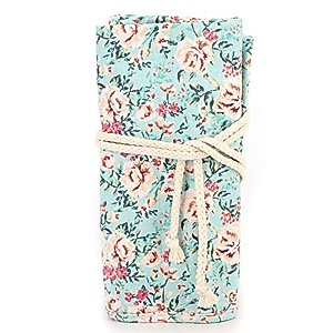 Floral Print Pencil Case Organizer Canvas Roll Up Pencil Bag Pen Storage Pouch for Paint Brush Pencil Stationery