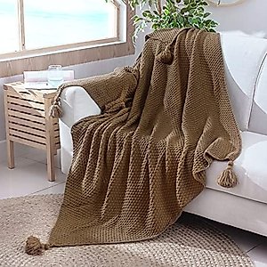 Throw Blanket for Couch, Knit Throw Blanket with Tassels, Skin Friendly, Ventilated and Breathable, Super Soft Warm Decorative Blanket for Bed, Sofa and Living Room