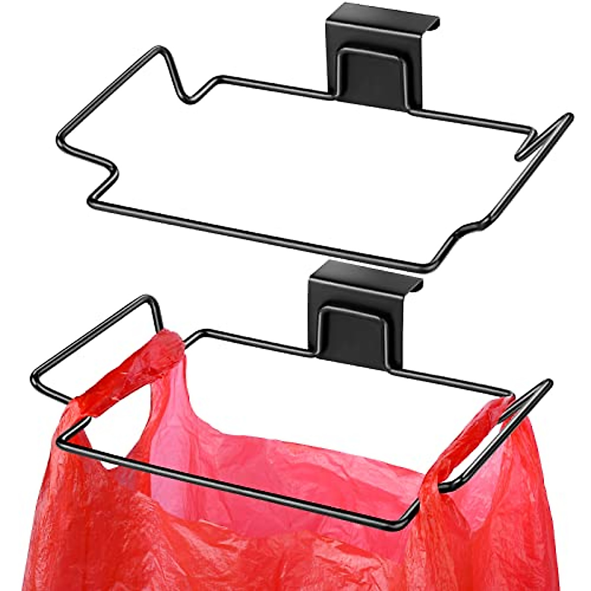 Trash Bag Holder, HNYYZL 2 Pack Trash Bag Holder for Cabinet Door and Cupboards, Stainless Steel, Black， Plastic Bag Holder under Sink, Use for Kitchen, Bathroom, Camper, Rv