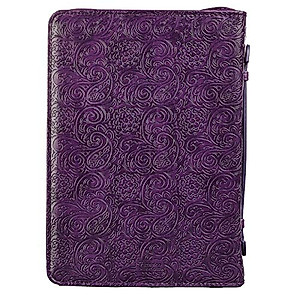 Christian Art Gifts Women's Fashion Bible Cover Faith Hebrews 11:1, Purple Paisley Faux Leather, XL