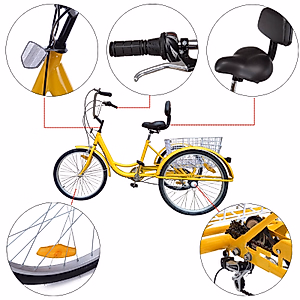 Areyourshop Unisex Adult 24" 3-Wheel 7-Speed Tricycle Bicycle Bike Cruise Basket Yellw