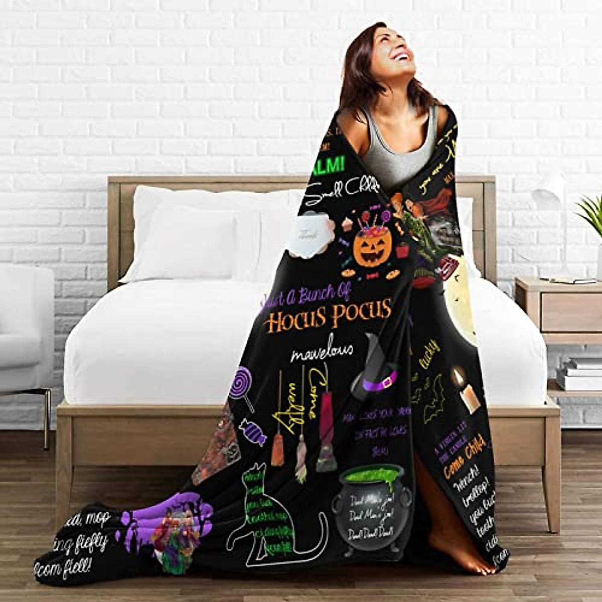 Hocus Pocus Blanket Halloween Throw Flannel Fleece Blankets Sanderson Sisters Soft Plush Blanket for Couch Sofa Bed Home Decorations 50"x40"