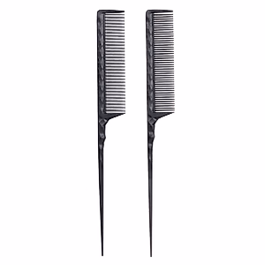 PERFEHAIR Heat Resistant Rat Tail Combs for Flat Iron Straightening, 2 Pieces Carbon Fiber Anti Static Styling Combs for Women, Fine and Wide Teeth, Black