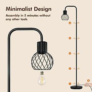 AUQUEE Floor Lamp, Industrial Floor Lamp for Living Room, Modern Standing Lamp with 6W LED Bulb, Foot Switch, Minimalist Pole Lamp Vintage Farmhouse Stand Up Lamps for Bedroom, Office, Book Nook,Black