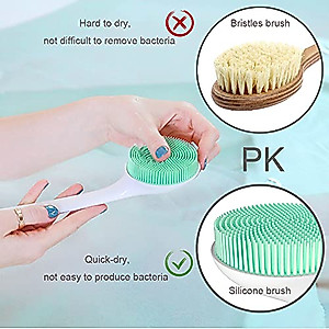 Silicone Body Scrubber Exfoliator, Back Brush Scrubber Long Handle for Shower with Soft Bristles, Shower Brush Scrubber for Body Men and Women, BPA Free, Non-Slip