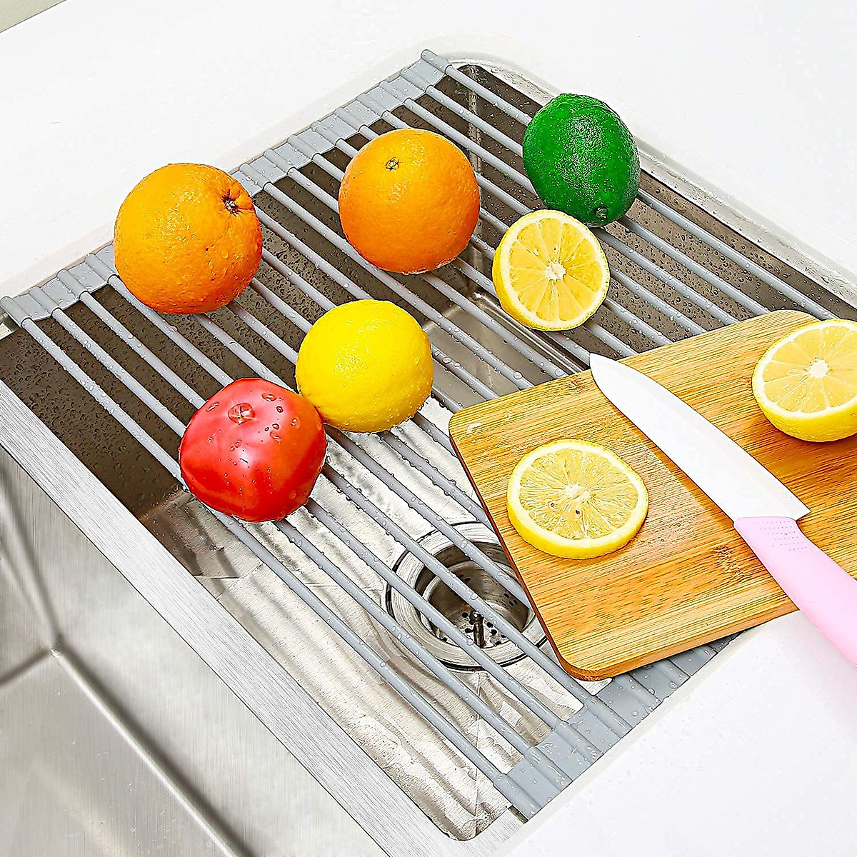 Ohuhu Over Sink Dish Drying Rack, 2 Pack Roll Up Drying Rack 17" L x 13" W Heat-Resistant Anti-Slip Silicone Coated Sink Drying Racks Mat for Kitchen Counter Organizer