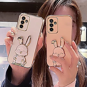 for Samsung Galaxy A14 5G Case,3D Cute Kawaii Hidden Rabbit Bunny Kickstand Design with Camera Protection,Luxury Plating Glitter Soft Silicone Girly Phone Case for Samsung A14 for Women Girls Pink