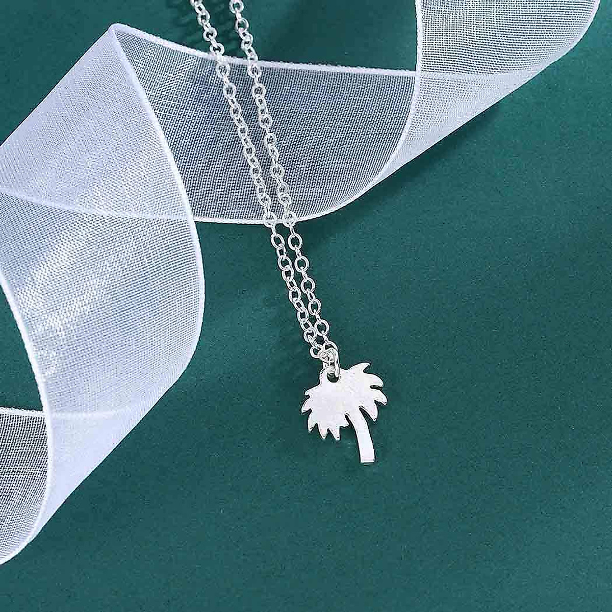 Yalice Tropical Palm Tree Pendant Necklace Chain Short Coconut Necklaces Jewelry for Women and Girls (Silver)
