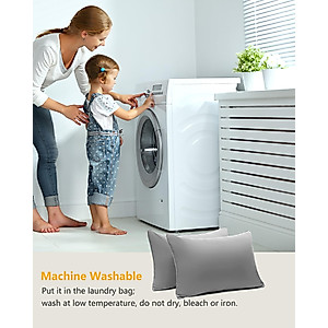 Bedemu King Size Pillow Cases Set of 2-Grey Cotton Zipper Pillow Cases with Zippered Hidden, Ultra Soft Pillow Covers with Piping for Easy Care, 600 Thread Count & Breathable Pillow Case, 20”x36”, 2P