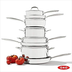 OXO Good Grips Pro Tri Ply Stainless Steel Dishwasher Safe Nonstick Cookware Pots and Pans Set, 13 Piece