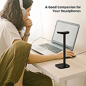 MANMUVIMO Headphone Stand, Desktop Headset Holder Heavy Base Desk Earphone Stand Aluminum Gaming Headset Hanger Rack for AirPods Max, AirPods, AirPods Pro, Sony, Beats, Bose, Razer and More(Black)