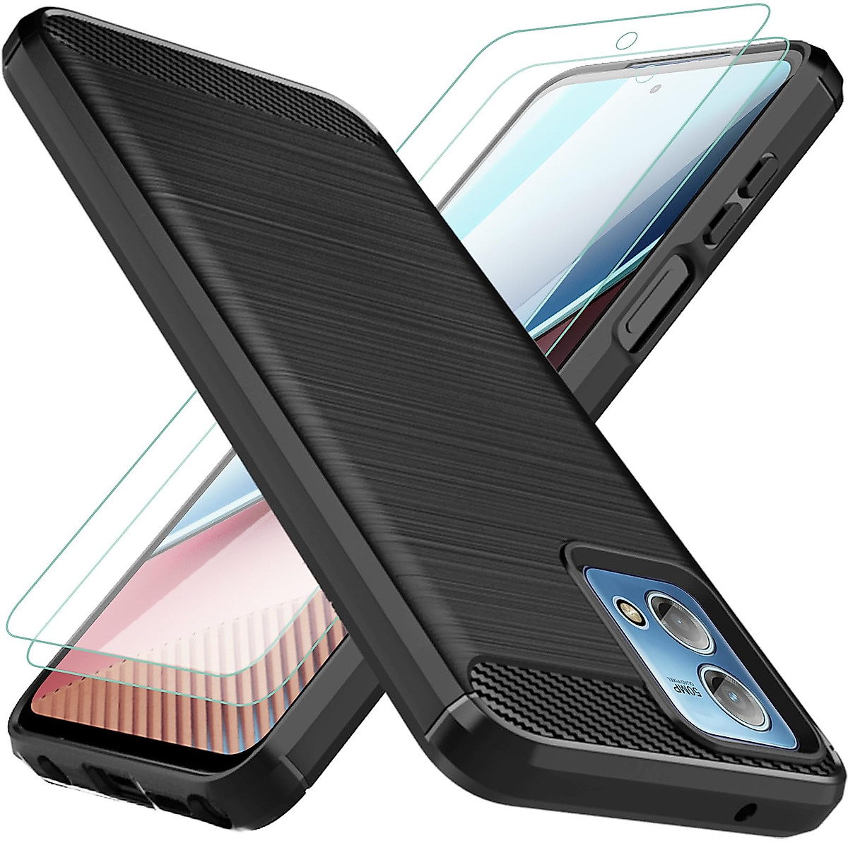 Osophter for Moto G Stylus 2023 Phone Case: with 2pcs Screen Protector Shock-Absorption Flexible TPU Rubber Protective Cover for Motorola G Stylus 2023 4G(Black)