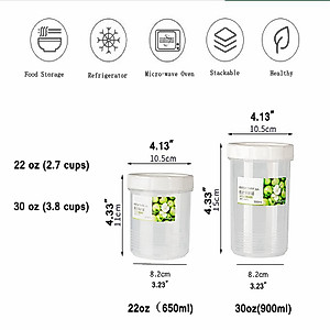 TIAN CHEN Overnight Oats Containers with Lids, 4 pcs, 22oz/30oz Airtight Deli Storage Round Jars, Leak Proof Twist Top Cereal Cups on the Go, Reusable, BPA Free (2pcs22oz,2pcs 30oz) White
