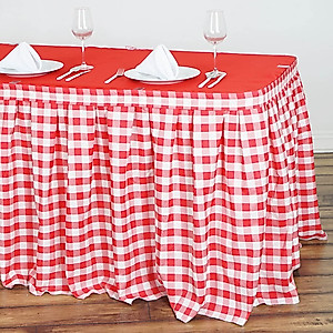 TABLECLOTHSFACTORY 17FT Perfect Picnic Inspired White/Red Checkered Polyester Table Skirt for Kitchen Dining Catering Wedding Decorations
