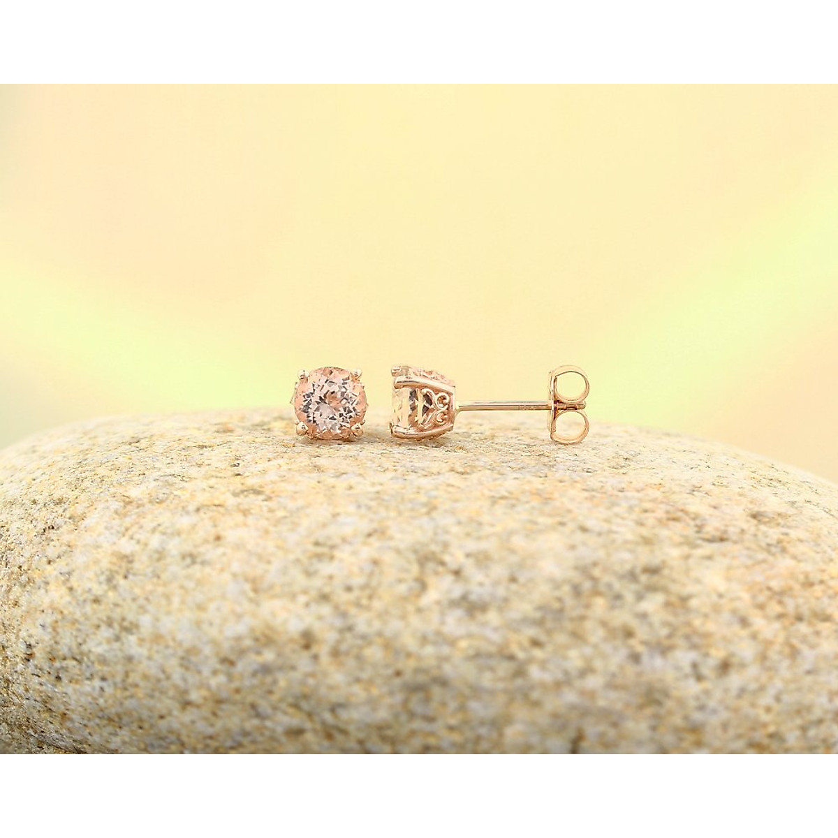 Solid 14k Rose Gold Morganite Stud Earrings (5mm round, 1.0cttw)