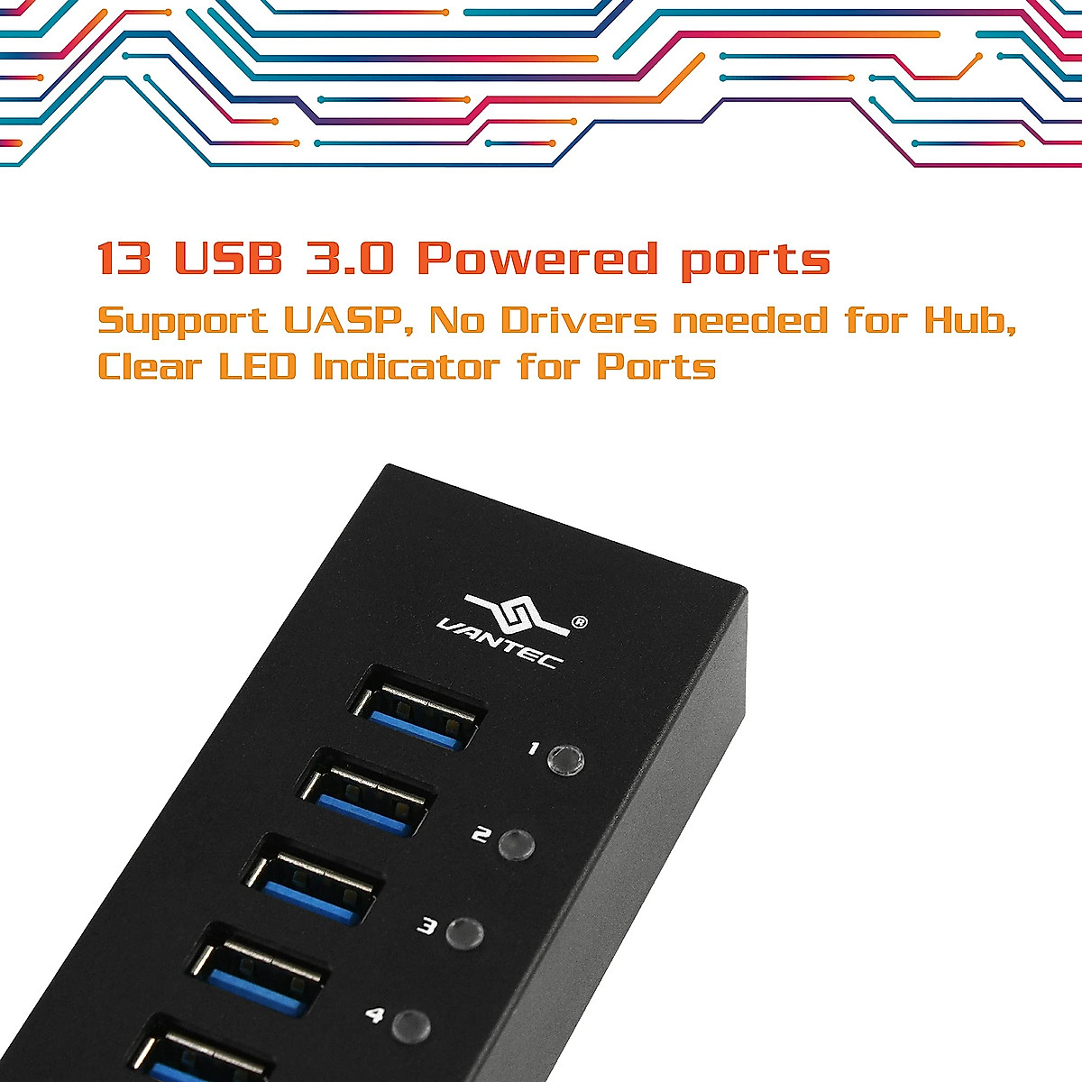 13-Port USB 3.0 Aluminum Hub (All Data/Charging BC 1.2), 12V/5A Premium Power Adapter (UGT-AH131U3-BK)