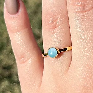 Larimar Ring, Dainty 18k Gold Stackable Ring, 5x5 mm Round Cabochon Natural Larimar Ring, Sterling Silver Handmade Ring, Ring for Her (10)