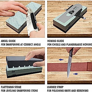 Parichan’ Professional Knife Sharpening Stone Kit – Premium 4 Grit 400/1000/3000/8000 Whetstone with Flattening Stone, Cut Resistant Glove, Bamboo Base, Fixed Angle, Angle Guide, Leather Belt