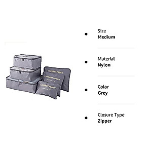 M-jump 6 Set Travel Storage Bags Multi-functional Clothing Sorting Packages, Travel Packing Compression Pouche, Luggage Organizer Pouch (grey)