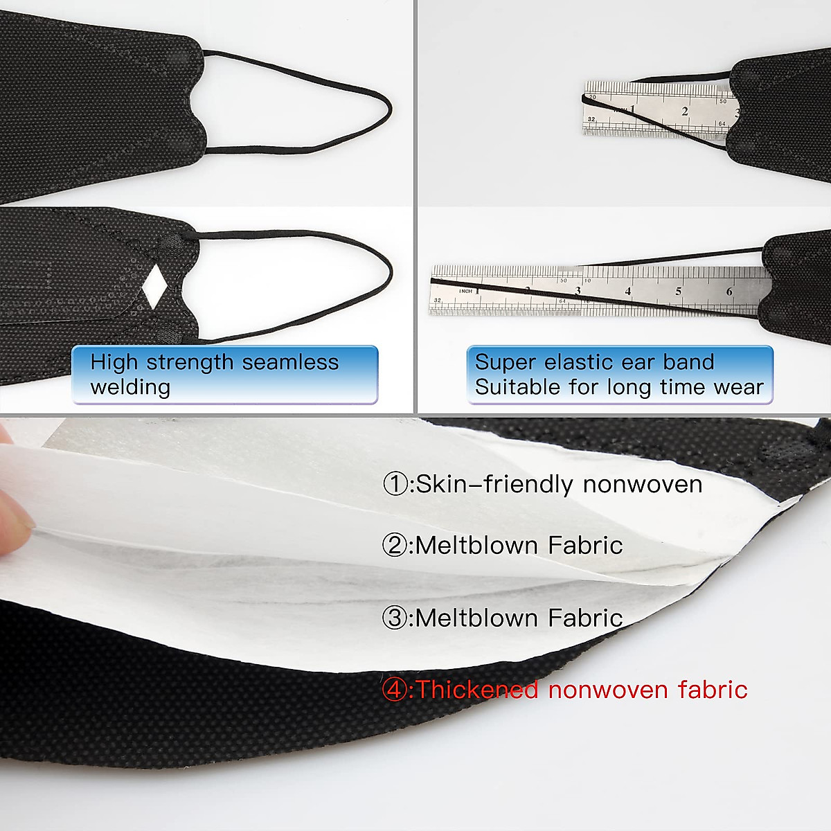 KF94 Mask (30 Pcs ) Black Disposable Face Masks 4-Ply Dust Mask Breathable for Adults Women Men Girls Boys Teen Youth (Black, 30 pack)