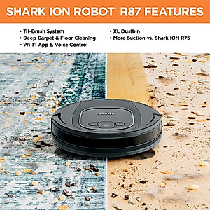 Shark ION R87, Wi-Fi Connected with Powerful Suction, Multi-Surface Brushroll and Voice Control with Alexa Robot Vacuum (RV871), 0.6 qt, Black (Renewed)
