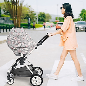 Sweet Jojo Designs Grey Watercolor Floral Girl Infant Baby Car Seat Cover Nursing Breastfeeding Shopping Cart Stroller Canopy Blush Pink and White Boho Bohemian Shabby Chic Rose Flower Gray Farmhouse