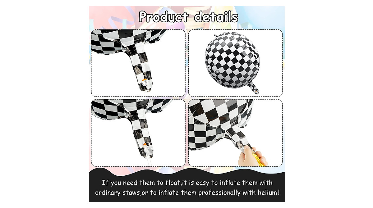 Checkered Racing Balloons - 14 Large 22 Inch Foil Party Decor