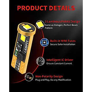 LASFIT 194 168 2825 W5W LED Bulb White Canbus Error Free, T10 LED Bulbs 400LM 6000K Super Bright for Dome Map License Plate Trunk Cargo Lights (2-Pack)