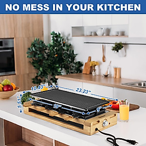 Indoor Grill, CUSIMAX Raclette Table Grill, 1500W Electric Grill Korean BBQ Grill with 2 in 1 Reversible Non-stick Plate/Wooden Base, Party Grill with 8 Trays & Wooden Spatulas, New Model