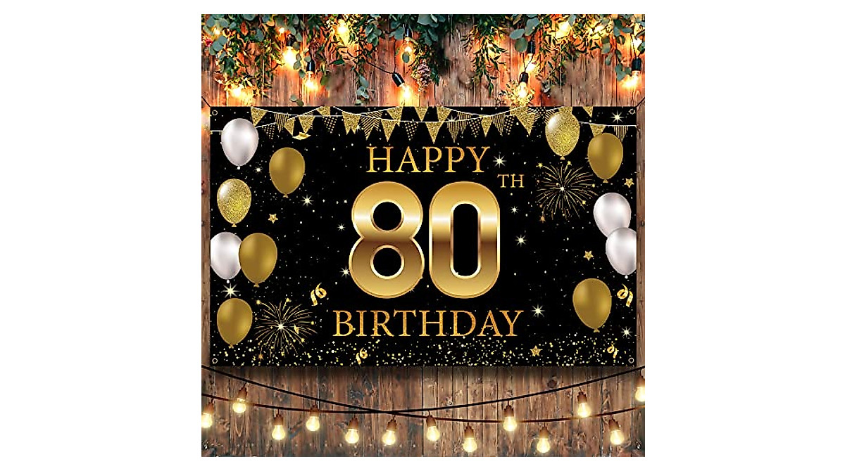 Stylish 80th Birthday Party Backdrop - Black Gold