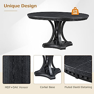 Mystiqueserenity 5 Piece Dining Table Set,Classic Extendable Dinner Set,with Round Table and 4 Upholstered Chairs,for Dining Room,Kitchen(Black Oak)