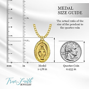 TrueFaithJewelry 14KT Gold-Plated Sterling Silver Our Lady Of Grace Miraculous Medal Necklace Pendant Religious Jewelry, 1 1/8 Inch