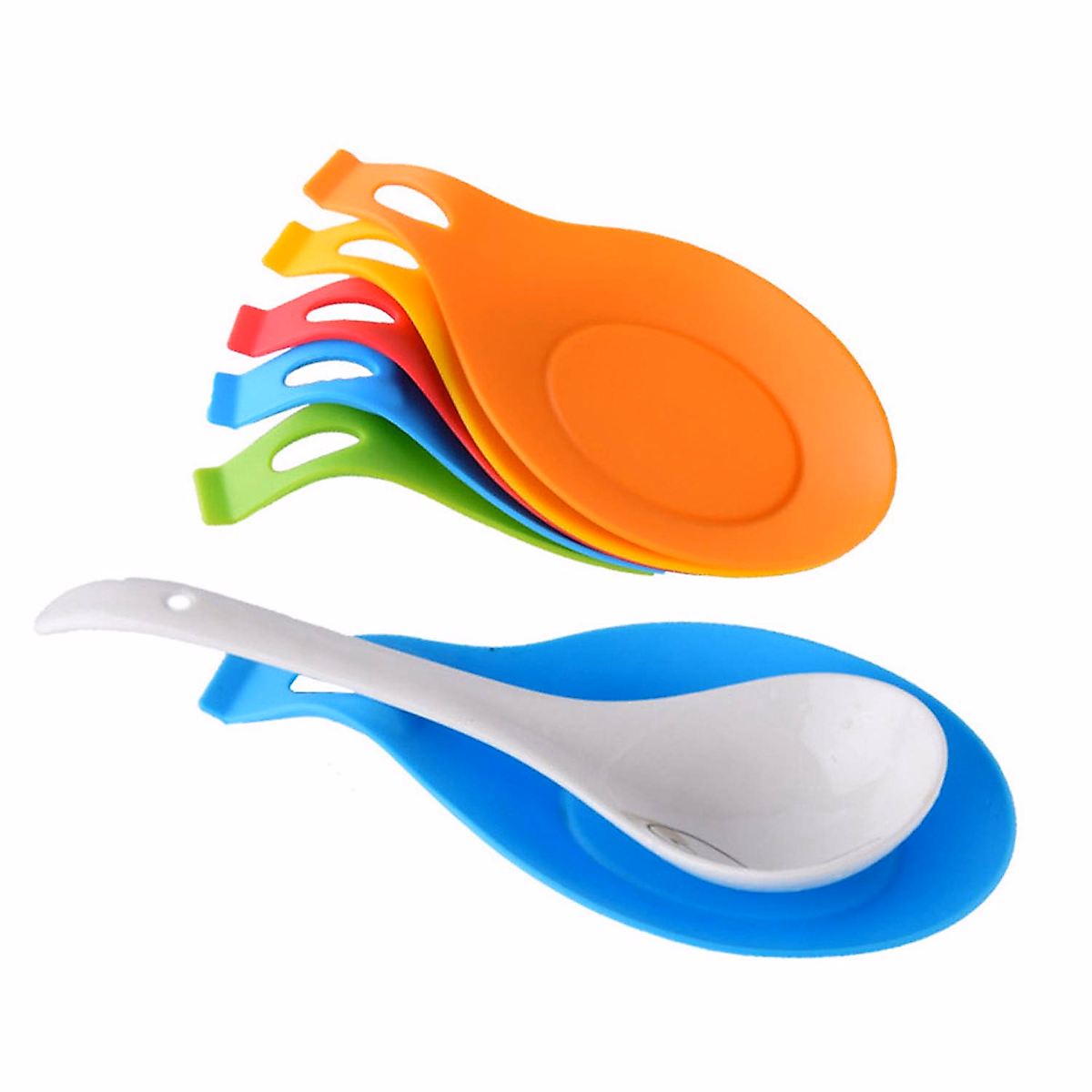 Silicone Spoon Rest Heat Resistant Kitchen Utensil Rest Ladle Spoon Holder Colorful Spatula Holder Rest Kitchen Tool 5 Pieces