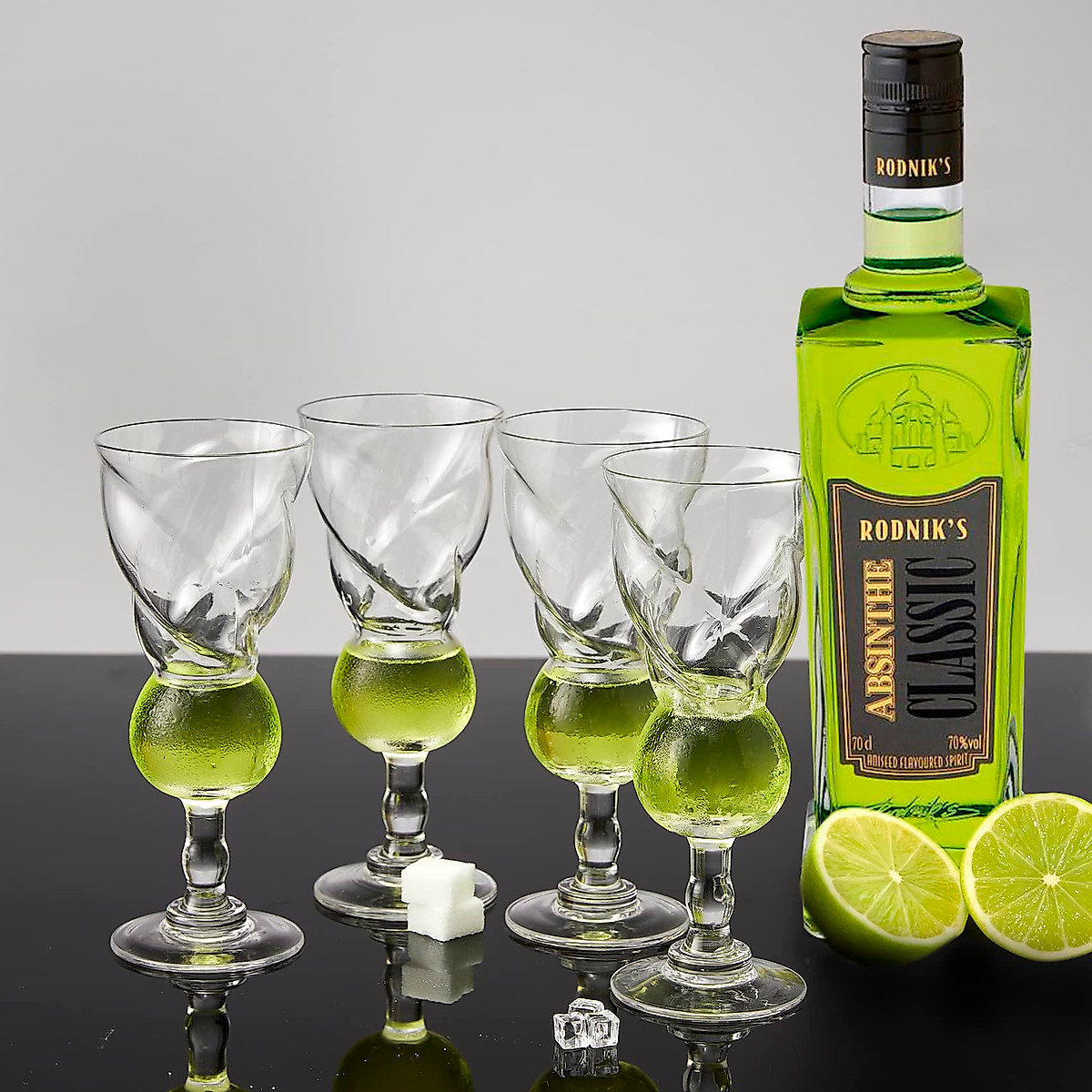 Vintage Crystal Absinthe Glasses | Set of 4 | 6.5 oz Wine Savant - Stemmed Classic With Swiss Bubble Reservoir, Tasting, Nosing & Sipping, Absinthe, Sambuca, Raki, Pastis, Ouzo, Drinking Green Fairy